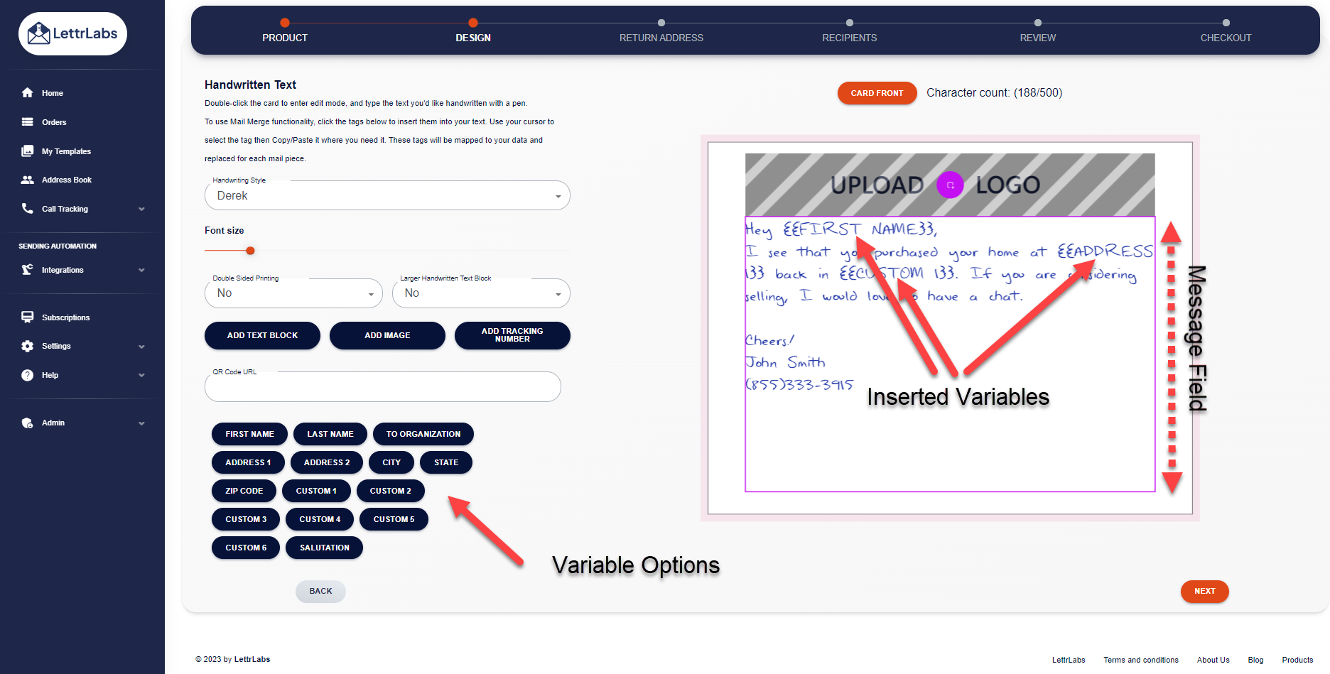 LettrLabs help articles: How to use mail merge and custom variables